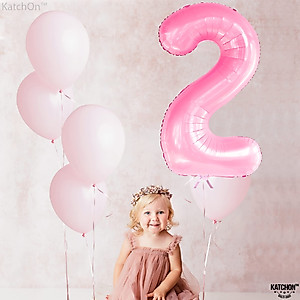KatchOn, Giant Pink Number 2 Balloon - 40 Inch, Two Balloon | Light Pink 2 Balloon Number | 2nd Birthday Decorations for Girl | 2 Year Old Birthday Decorations Girl, Two Sweet Birthday Decorations