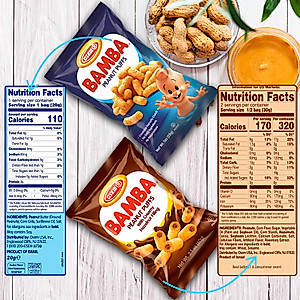 Bamba Peanut Butter Snacks All Natural Peanut Butter PB Corn Puffs (6 Hazelnut Cream , 2.1oz Bags + 6 Regular, 1oz Bags)