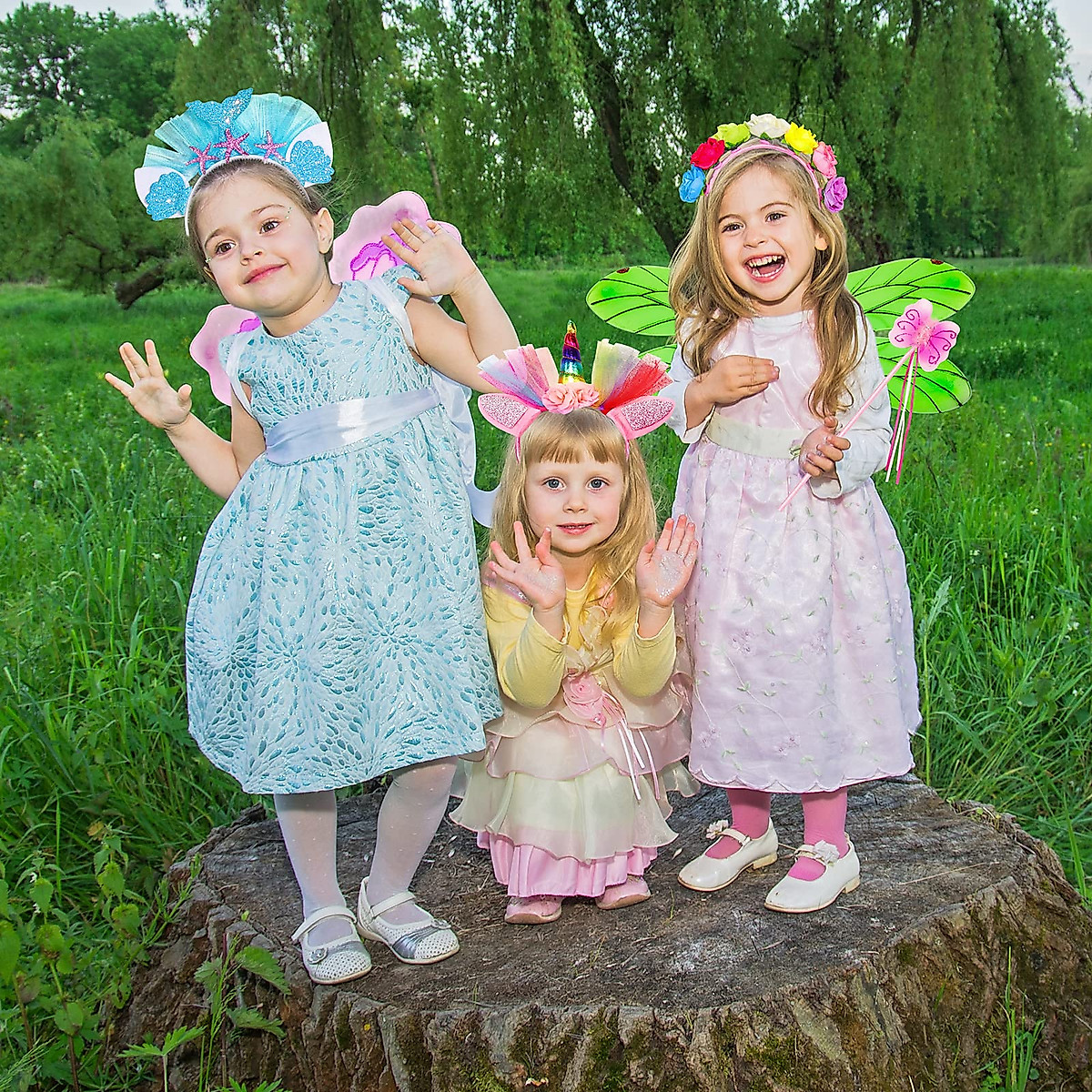 Jeowoqao Little Girl Dress Up Costumes Pretend Play Costumes Princess Role Play 13pc Mermaid Fairy Costume for Toddler Age 3 4 5 6 Years