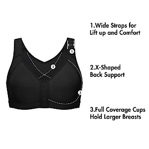 DELIMIRA Women's Full Coverage Front Closure Wire Free Back Support Posture Bra Black 44B