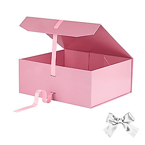 Pink Large Gift Box 13x11x5.3 Inches, Gift Box with Ribbon, Gift Box with Lid Magnetic Closure, Christmas Gift Box, Rectangle Collapsible Gift Boxes for men shoes (Pink)