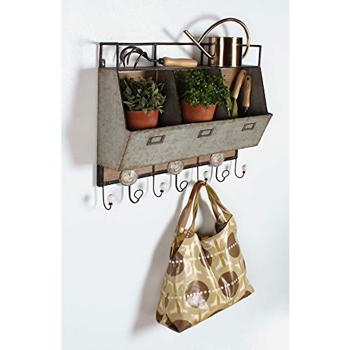 Kate and Laurel Arnica Rustic Wood and Metal Wall Storage Pockets with Hooks
