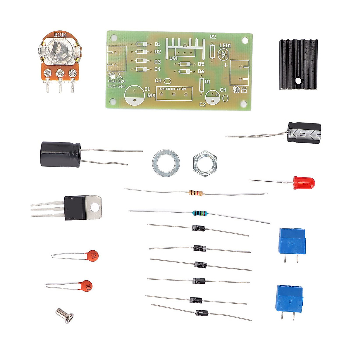 Walfront LM317 Adjustable Regulated Power Supply DIY Kit ABS Board AC/DC Input Output Rectifier Circuit Input Adjustable Voltage Set for School Education lab