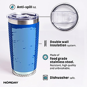 NORDAY | Tumbler Cup with Lid - 20oz - Blue | Vacuum Insulated Tumbler - Travel Tumbler - Stainless Steel Tumblers - Double Wall Coffee Tumbler - Keeps Temperature up to 24hr - Anti Spill Lids