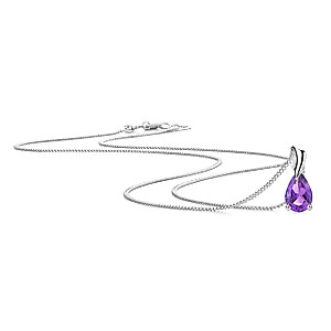 Orovi 14K 585 White Gold Natural Amethyst February Birthstone Pendant Necklace for Women - 925 Sterling Silver Chain Included - Birth Gift for Mom, Anniversary, Valentine's Day, Gift Idea