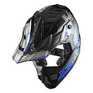 1Storm Adult Motocross Helmet ATV Dirt Bike BMX MX Downhill Mountain Helmet Track Style JH601; Track Blue