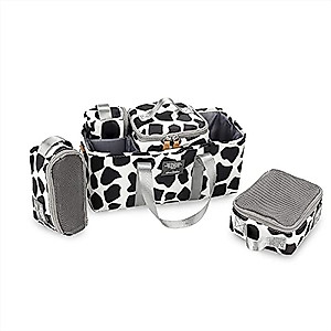 Baby Diaper Caddy Bag - 5pcs Set Diaper Stroller Bag Organizing Pouches Baby Basket Diaper Storage Caddy With Insulation bag (Black&White)