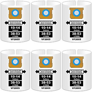 10-14 Gallon Vacuum Bags for Shop-Vac Type F 90662, Type I 90672, Part # VF2005, 9066233, 6 pack