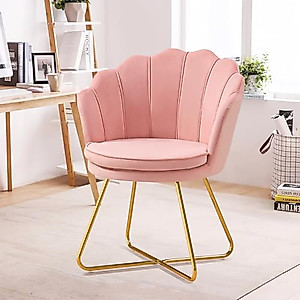 Furniliving Pink Vanity Chair, Velvet Makeup Chair for Bedroom, Home Office Desk Chair with Gold Plating Legs, Cute Accent Chair for Makeup Room, Bedroom, Living Room, Guest Reception (Velvet Pink)