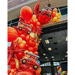 Enanal Fire Balloon Garland Arch Kit, 144pcs Red Yellow Chrome Gold Balloons with Fire Truck Foil Balloons for Fireman Party Supplies Kids Birthday Firefighter Rescue Themed Party Decoration (Fire)