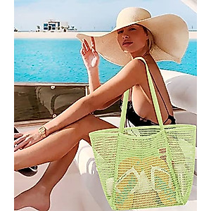 hatisan Beach Bag Mesh Tote Bag, Upgrade Beach Tote with Phone Pouch Women Mesh Bag Shoulder Bag for Beach Travel Vacation (Green)