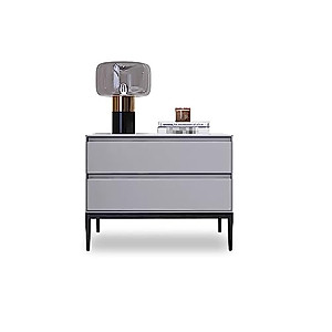 Modern Nightstand Solid Wood and Carbon Steel Frame Bedside Table W/ 2 Drawers Minimalist End Side Table for Bedroom Living Room