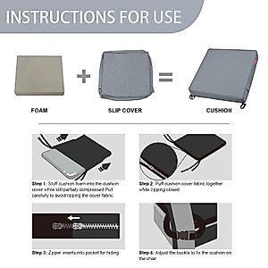 Pcinfuns Outdoor Chair Cushion 22 x 22 x 3 Inch Water Resistant & Fade Resistant Patio Furniture Cushions with Removable Cover and Adjustable Straps Set of 2,Deep Grey