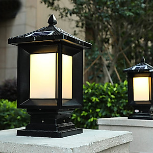 Codlyn Solar Fence Column Light Gate Pillar Waterproof Stigma Lamp Outdoor Garden Post Cap Light Garden Villa Railing Lawn Lamp Aluminum Decoration Lighting Fixtures, Black