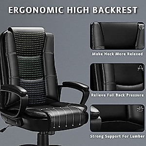 LEMBERI Office Desk Chair, Ergonomic Managerial Executive Chair, Big and Tall High Back Computer Chair, Adjustable Height PU Leather Chairs with Cushions Armrest for Long Time Seating (Black)