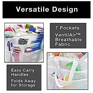 Smart Design Pop-Up Shower Caddy w/ 7 Compartments & Strap Handles - VentilAir Mesh Material - Home Organization (Holds 3 Loads) (9 x 12 Inch) [White]