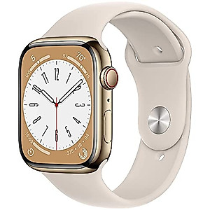Apple Watch Series 8 (GPS + Cellular, 45mm) - Gold Stainless Steel Case with Starlight Sport Band (Renewed)