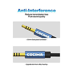 COCIMA TRRS 3.5mm Audio Cable [6.6ft/2M] 4-Pole Microphone Male to Male Nylon Braided AUX Cable Cord Stereo for Headphones Car Home Stereos Speakers Tablets martphones & More