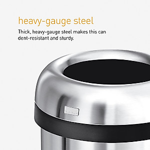simplehuman 60 Liter / 16 Gallon Bullet Open Top Trash Can, Commercial Grade Heavy Gauge, Brushed Stainless Steel