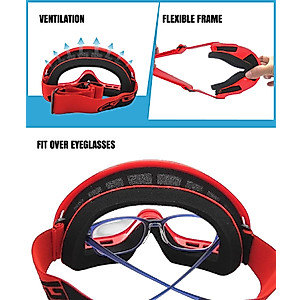 CRG Sports Motorcycle Goggle ATV Dirt Bike Off Road Racing Motocross Goggles for Men, Women, Adults