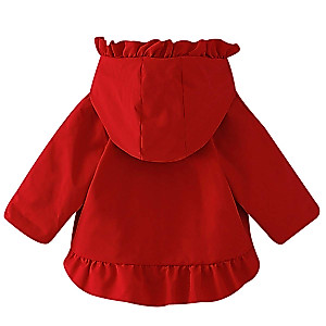 famuka Winter Baby Girl Jackets Thick Fleece Lined Winter Coat Cute Ruffled Outwear (Red, 12-18 months)