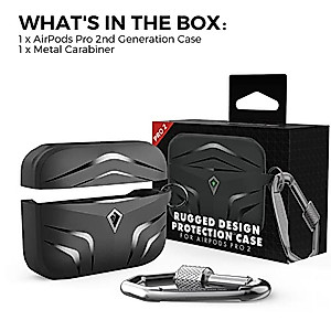 AhaStyle Rugged AirPods Pro 2 Case Cover (2023/2022) Shockproof Hard-Shell Protective Case Cover [Supports USB-C/Lightning Cable] Compatible with AirPods Pro 2nd Generation (Black)