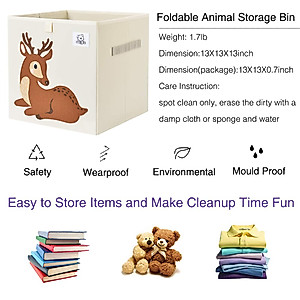 CLCROBD Foldable Animal Cube Storage Bins Fabric Toy Box/Chest/Organizer for Toddler/Kids Nursery, Playroom, 13 inch (Deer)