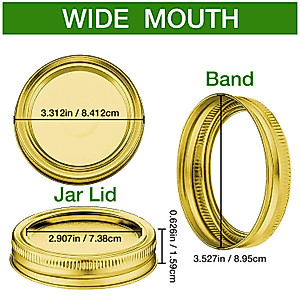 GOLDEN HARVEST 24 Pieces Canning Jar Lid and Ring WIDE MOUTH Jar Ring Bands Set Split Type LidsLeak Proof and Secure Canning Jar Caps (Gold, 86 mm)