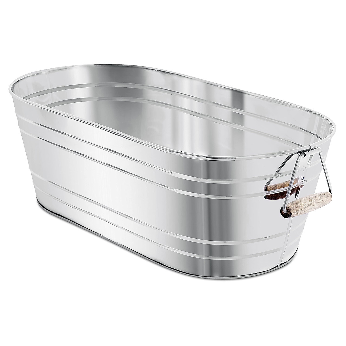 BIRDROCK HOME Stainless Steel Beverage Tub with Stand - Bottom Tray - Ice Bucket - Party Drink Holder - Wooden Handles - Outdoor or Indoor Use - Free Standing