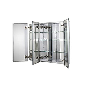Croydex Thurmond Tri-View, Recessed or Surface Mount Medicine Cabinet, 30W x 26H, Aluminum