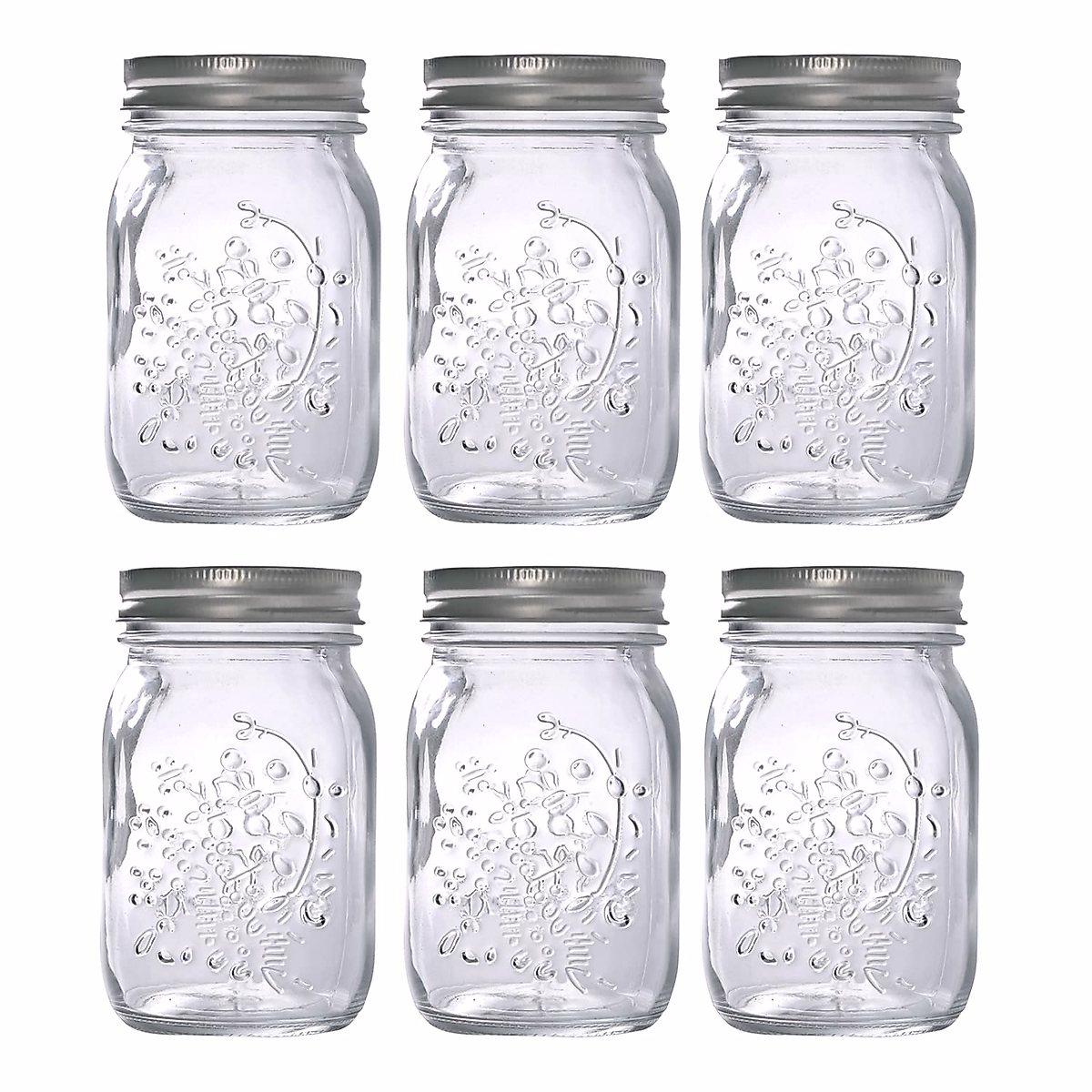 Hovico Mason Jars 17 oz With Regular Lids and Bands, Ideal for Jam,Dishwasher Safe Mason Jar for Fermenting, Kombucha, Kefir, Storing and Canning Uses, Clear- Set of 6