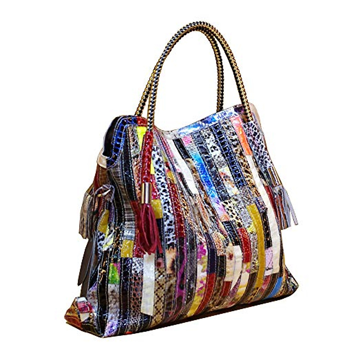 Segater® Women’s Multicolor Big Boston Bag Genuine Leather RANDOM Colorful Patchwork Large Tote Handbag Hobo Large Capacity Crossbody Bag Big Hobo Purse
