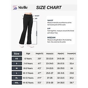 Stelle Girl's Flare Leggings High Waisted Yoga Pants Bootcut Dance Casual Pants Activewear Kids Bell Bottoms(Black,S)
