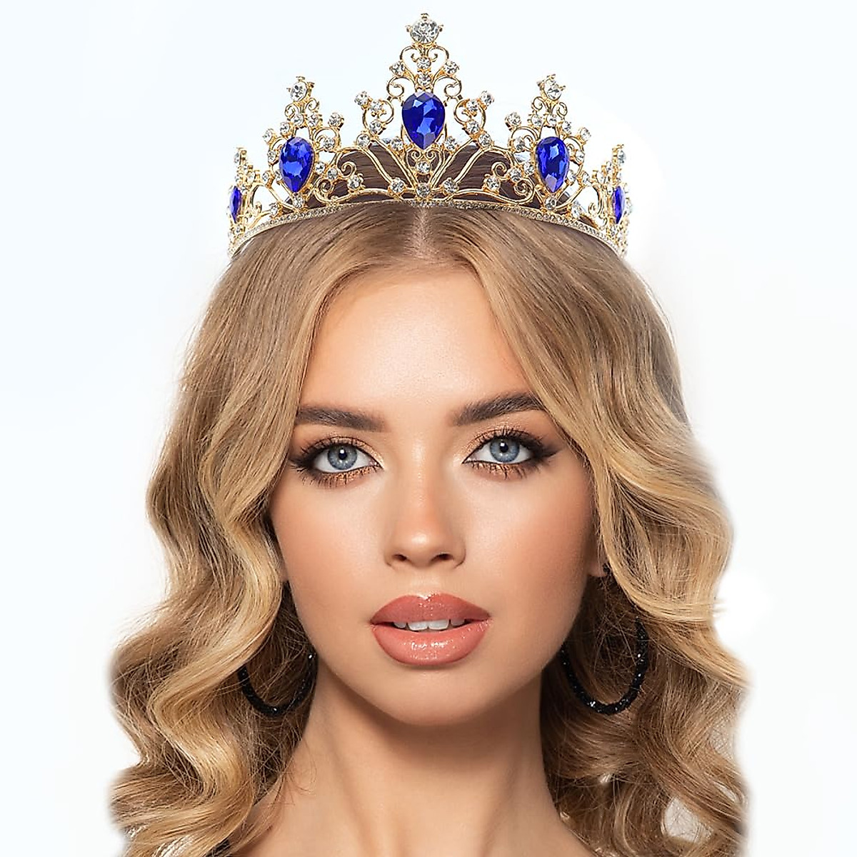 1 Pack Blue Crystal Wedding Tiara Crown for Women and Flower Girls Metal Princess Tiara for Bride Quinceanera Headpieces Elegant Princess Crown for Wedding Bridal Prom Birthday