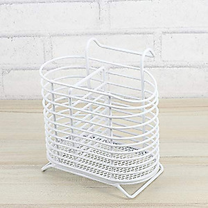 YARNOW Utensil Drying Rack Metal Hanging 2 Compartments Drainer Basket Flatware Storage Drainer Kitchen Organizer White