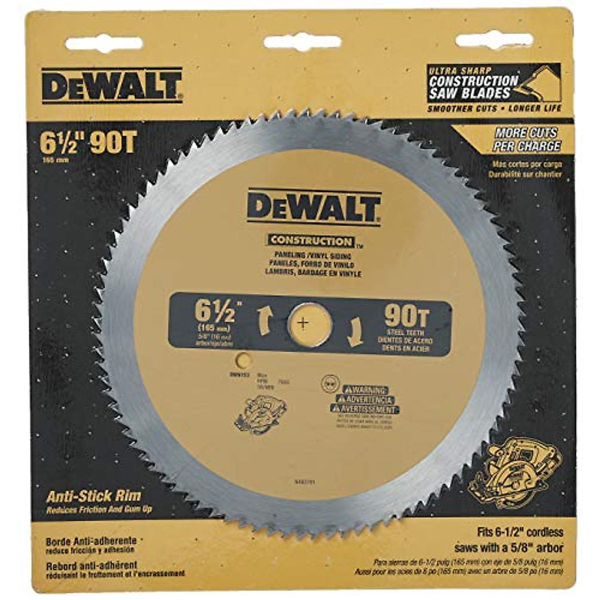 DEWALT Circular Saw Blade, 6 1/2 Inch, 90 Tooth, Vinyl Cutting (DW9153)