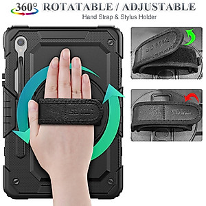 SEYMAC stock Case for Samsung Galaxy Tab S9/ S9 FE 5G Tablet Case with Screen Protector Pencil Holder [360 Rotating Hand Strap] &Stand, Drop-Proof for Galaxy Tab S9 FE 10.9''/ S9 11'', Black1