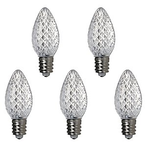 Pack of 25 C7 LED Christmas Light Replacement Bulbs for Outdoor Holiday Decoration, UL IP65 Waterproof Dimmable Faceted C7 Light Bulbs (White)