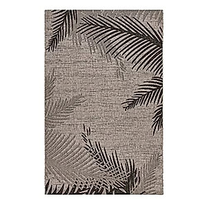 Lr Home Ox Bay Celeste Coastal Palm Leaf Indoor/Outdoor Area Rug, Beige/Black, 1'10" x 3'