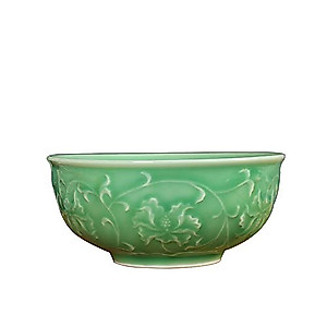 Rice Bowl 6 inches Chinese Celadon 17oz Dinnerware Embossed with Begonia Porcelain Cereal Bowls (6 Inch)