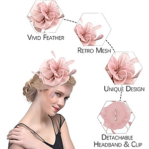 Magibag Fascinators Hats with Gloves Set for Women 20s 50s Cocktail Tea Party Wedding Costume Headwear (A-Pink)
