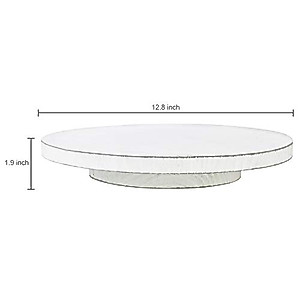 MyGift 13 Inch Vintage White Wood Lazy Susan Turntable Rotating Tray Condiment Serving Tray, 360 Degree Spinning Spice Rack Organizer