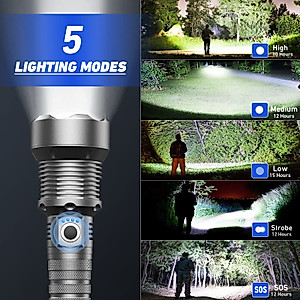 Rechargeable LED Flashlights High Lumens, 900,000 Lumen Brightest Flashlight with 5 Modes and Waterproof, Long Lasting Powerful Handheld Bright Flashlight for Emergencies Camping
