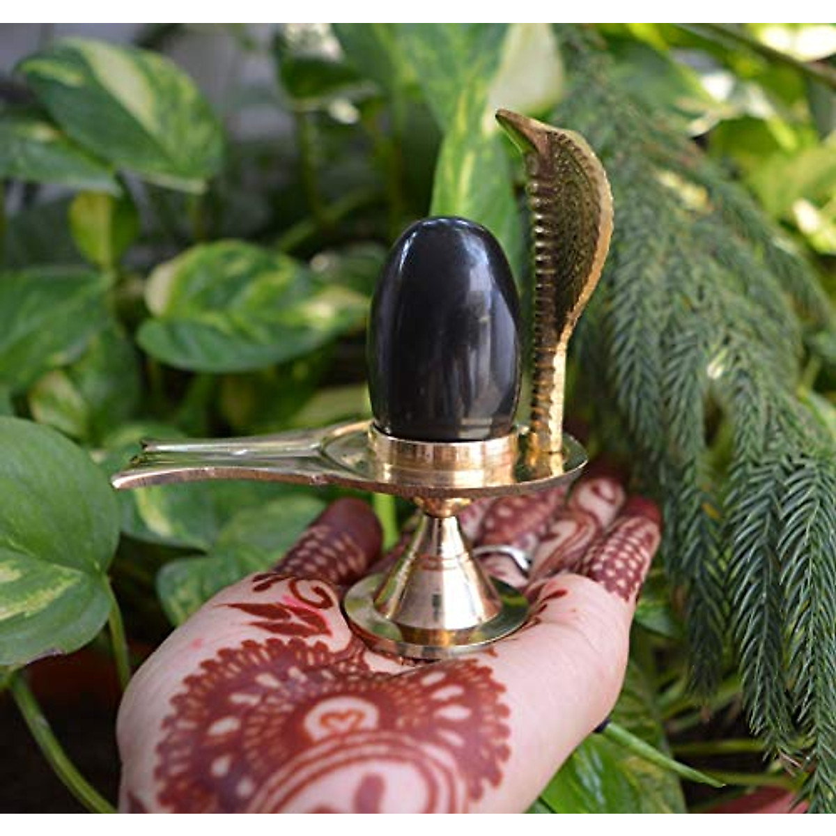 2.25" Shiva Ling with 3.5" Sheshnaag Jalaheri Brass (Narmadeshwar)~I-4898