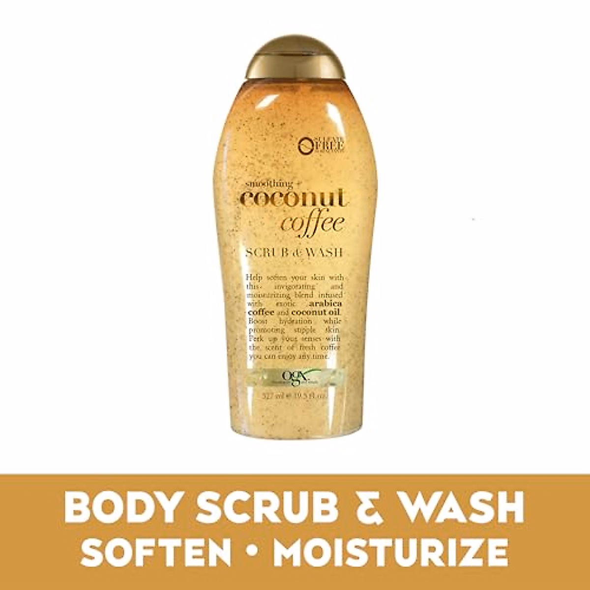 OGX Smoothing + Coconut Coffee Exfoliating Body Scrub with Arabica Coffee & Coconut Oil, Moisturizing Body Wash for Dry Skin, Paraben-Free with Sulfate-Free Surfactants, 19.5 Fl Oz
