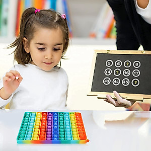 DK-SIMINA Large P0pp with Numbers, Rainbow Square Dimples Fidgett Ttoy 100 Bubble Math Toy Learning Tool for Teachers to Make Various Math Operations (1-100 Numbers)