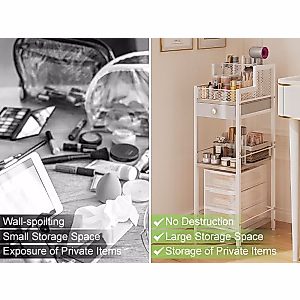 3-Tier Hair Tools Organizer with Drawer Narrow Freestanding Shelf for Bathroom Storage Makeup Organizer with 3 Grids for Flat Irons, Curling Irons, Skincare Storage