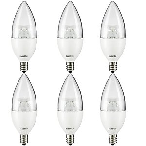 Sunlite 41637 LED B11 Clear Torpedo Tip Chandelier Light Bulb, 4.5 Watts (40W Equivalent) 300 Lumens, Candelabra E12 Base, Dimmable Energy Star and ETL Certified, 3000K Warm White, 6 Count