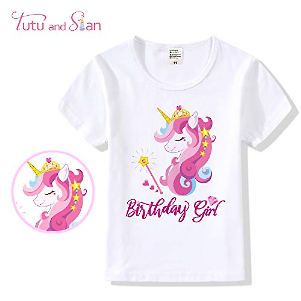 Unicorn Headband, T-Shirt, Tutu Dress & Satin Sash. Unicorn Birthday Party Outfit for Girls (Birthday Girl 5, 8 Years)