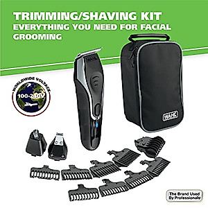 Wahl Aqua Blade Rechargeable Wet/Dry Lithium Ion Deluxe Trimming Kit with 3 Interchangeable Heads for Detailing, & Grooming Beards, Mustaches, Stubble, Ear, Nose, & Body – Model 9899-100